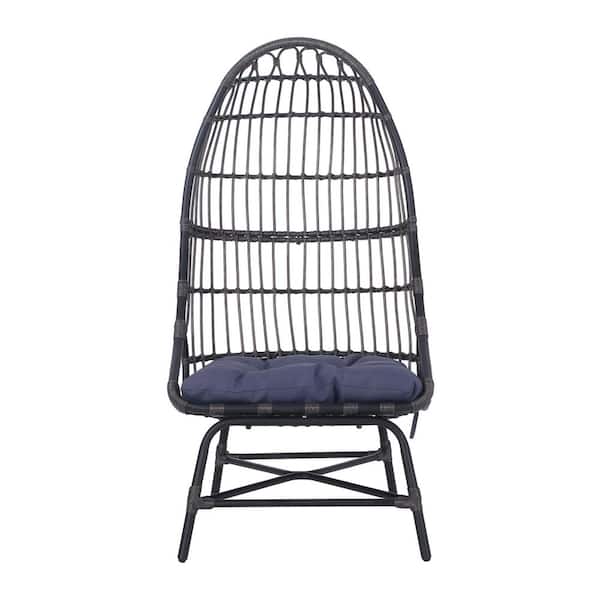 Elon Gray Modern Wicker Basket-Shaped Outdoor Lounge Chair with Cozy ...