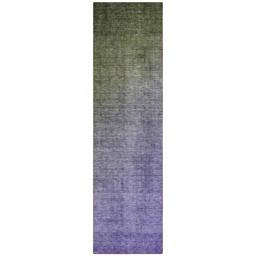 HomeRoots Olive Green and Purple 2 ft. x 8 ft. Woven Solid Color Runner ...