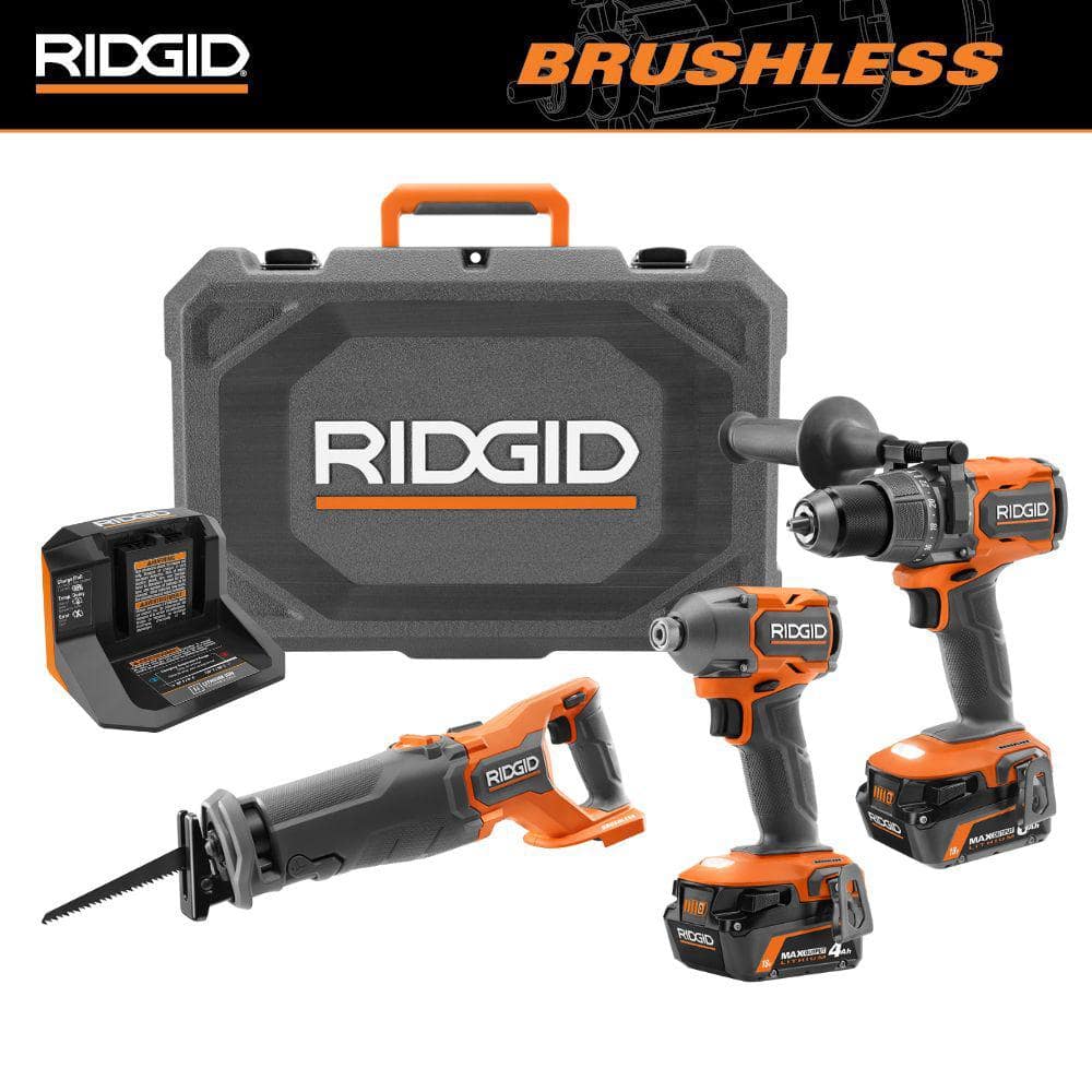 RIDGID 18V Brushless 2-Tool Combo Kit with 6.0 Ah & 4.0 Ah MAX Output ...