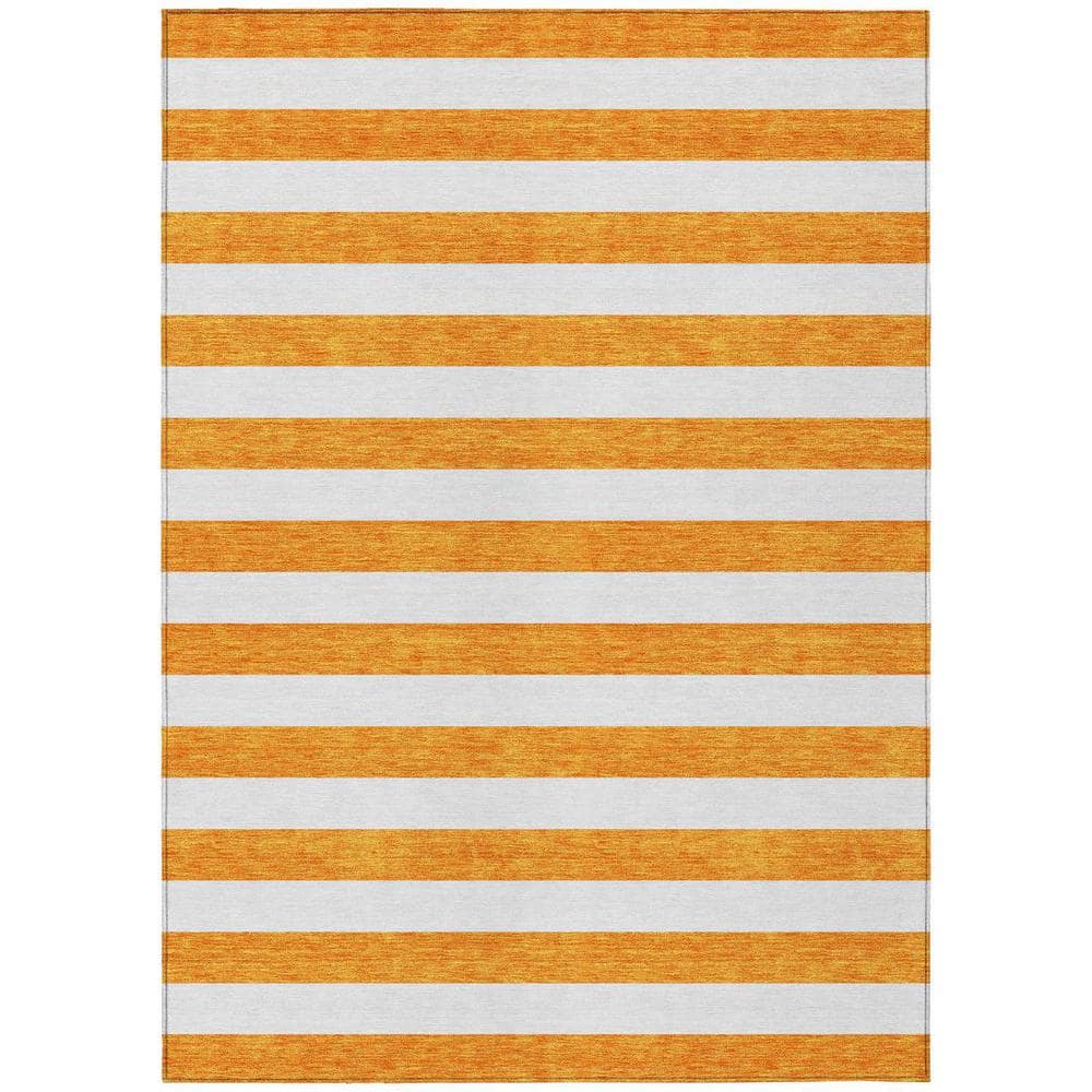 HomeRoots Orange and White 9 ft. x 12 ft. Woven Striped Polyester ...