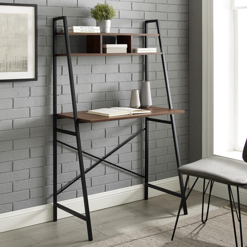 Welwick Designs 33 in. Dark Walnut Wood and Metal Ladder Desk with ...
