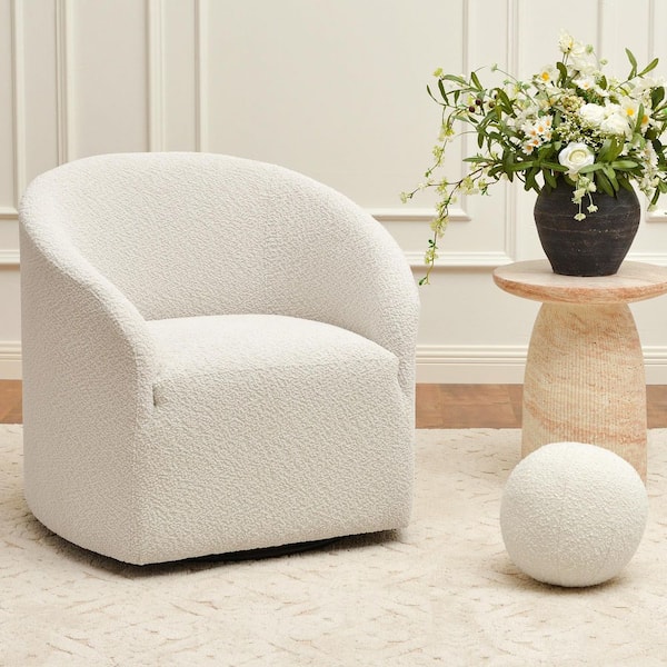 KINWELL White Modern Boucle Upholstered Swivel Barrel Chair BSC103-WHN ...