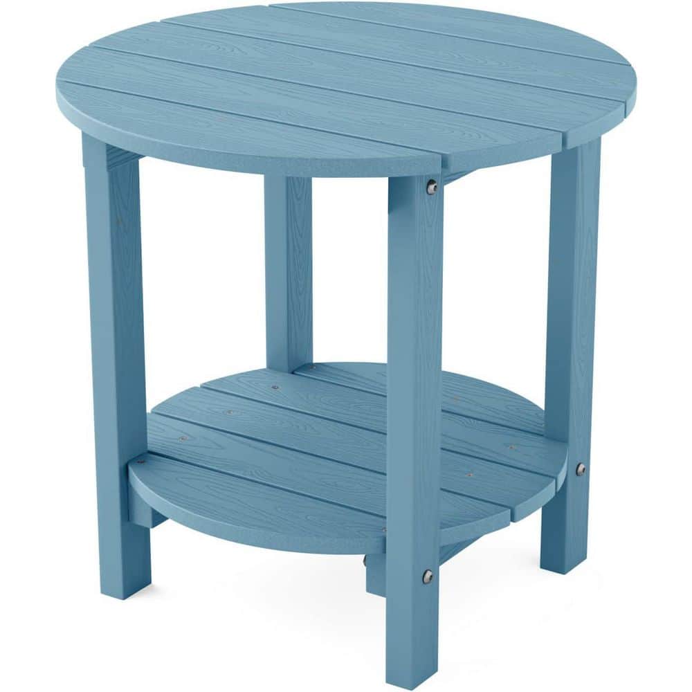 Mximu 18 in. Blue Round Plastic Adirondack Outdoor Double Layer Patio ...