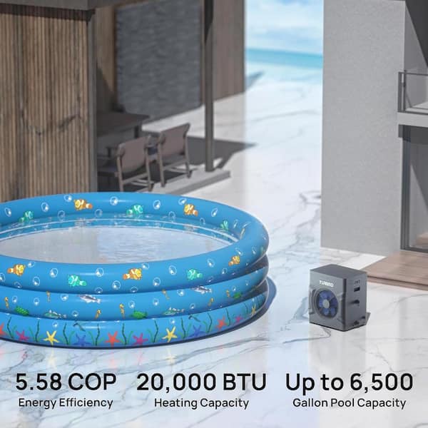 TURBRO 20,000 BTU Electric Swimming Pool Heat Pump for Above and In Ground Pools and Spas, No ...