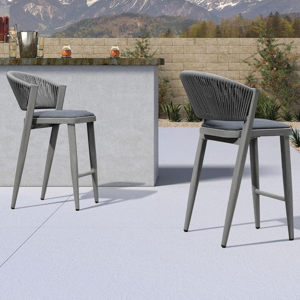 PURPLE LEAF Modern Aluminum Low Back Rattan Counter Height Outdoor Bar ...