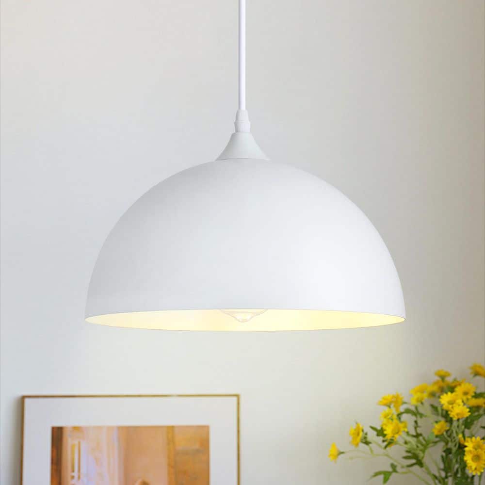 HLJYNJM 1-Light White Industrial Metal Dome Pendant Light with Plug In ...