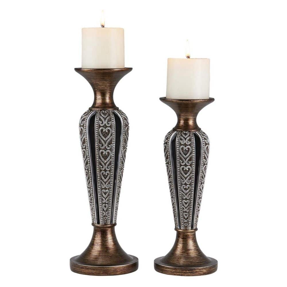HomeRoots Bronze Silver Resin Pillar Set of 2-Pack 2000468848 - The ...