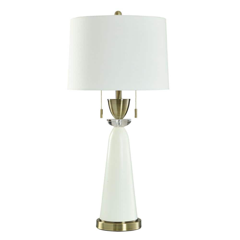StyleCraft Focus White Table Lamp with White Linen Shade 33 in ...