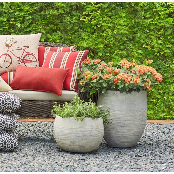 Vigoro 16 Jennings Large Gray Fiberglass Bowl Planter (16 D, 49% OFF