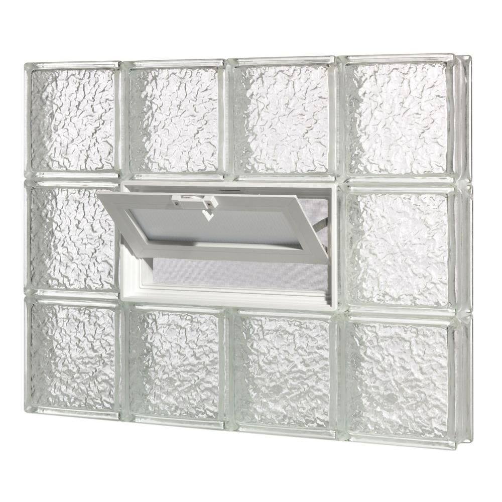 Pittsburgh Corning 31 in. x 23.5 in. x 3 in. Vented IceScapes Pattern Glass Block Window 103171 ...