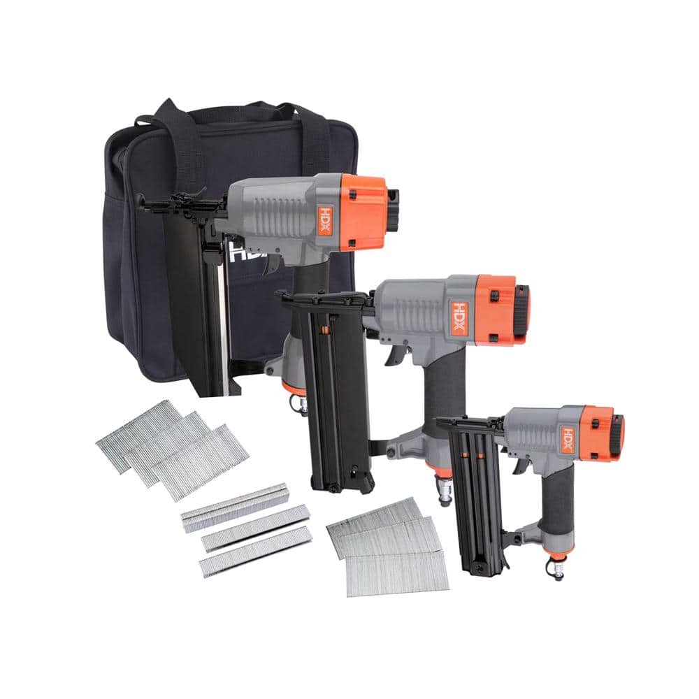 HDX Pneumatic Finishing Nailer Kit with Canvas Bag (3-Piece) HDX3PFKCB ...