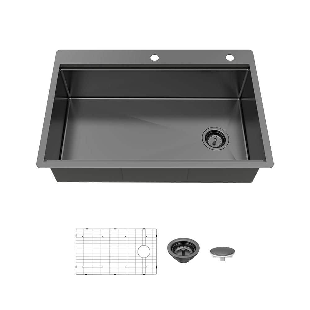Glacier Bay 33 in. Drop-in/Undermount Single Bowl 18 Gauge Gunmetal ...