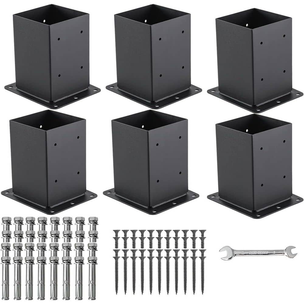 Afoxsos Steel Black Powder-Coated 4x4 Post Base Anchor Support for ...