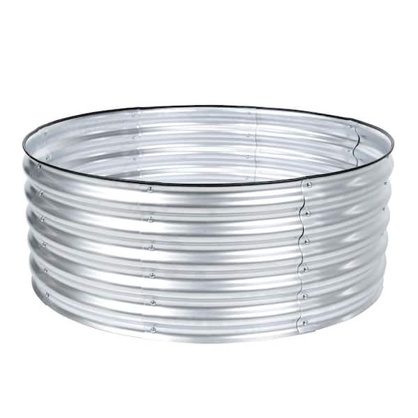 Aoodor Silver Metal Round Raised Garden Bed Modular Planter Box (42 in ...