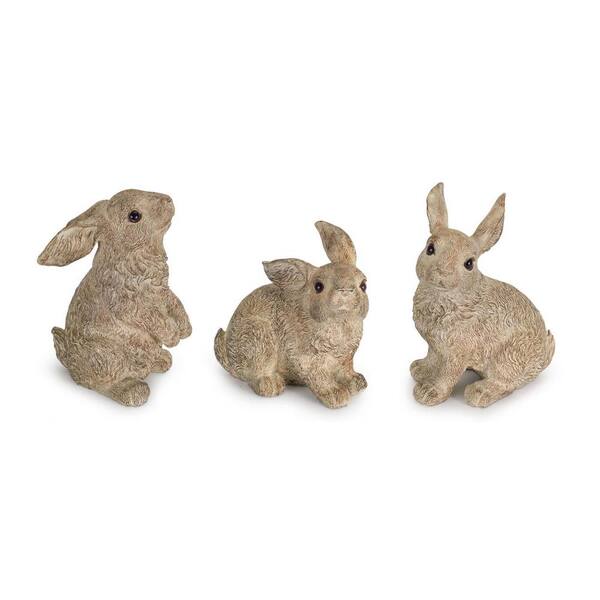 HomeRoots Cement Stone Rabbit Figurine Set of 3 2000518051 - The Home Depot