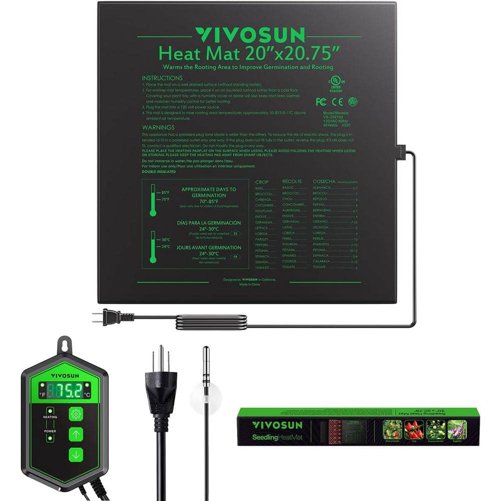 VIVOSUN 20 in. x 20.75 in. Seedling Heat Mat and Digital Thermostat ...
