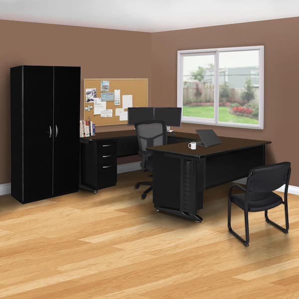 Regency Fusion 72 in x 96 in. Neo Walnut U Shaped Desk with Double ...