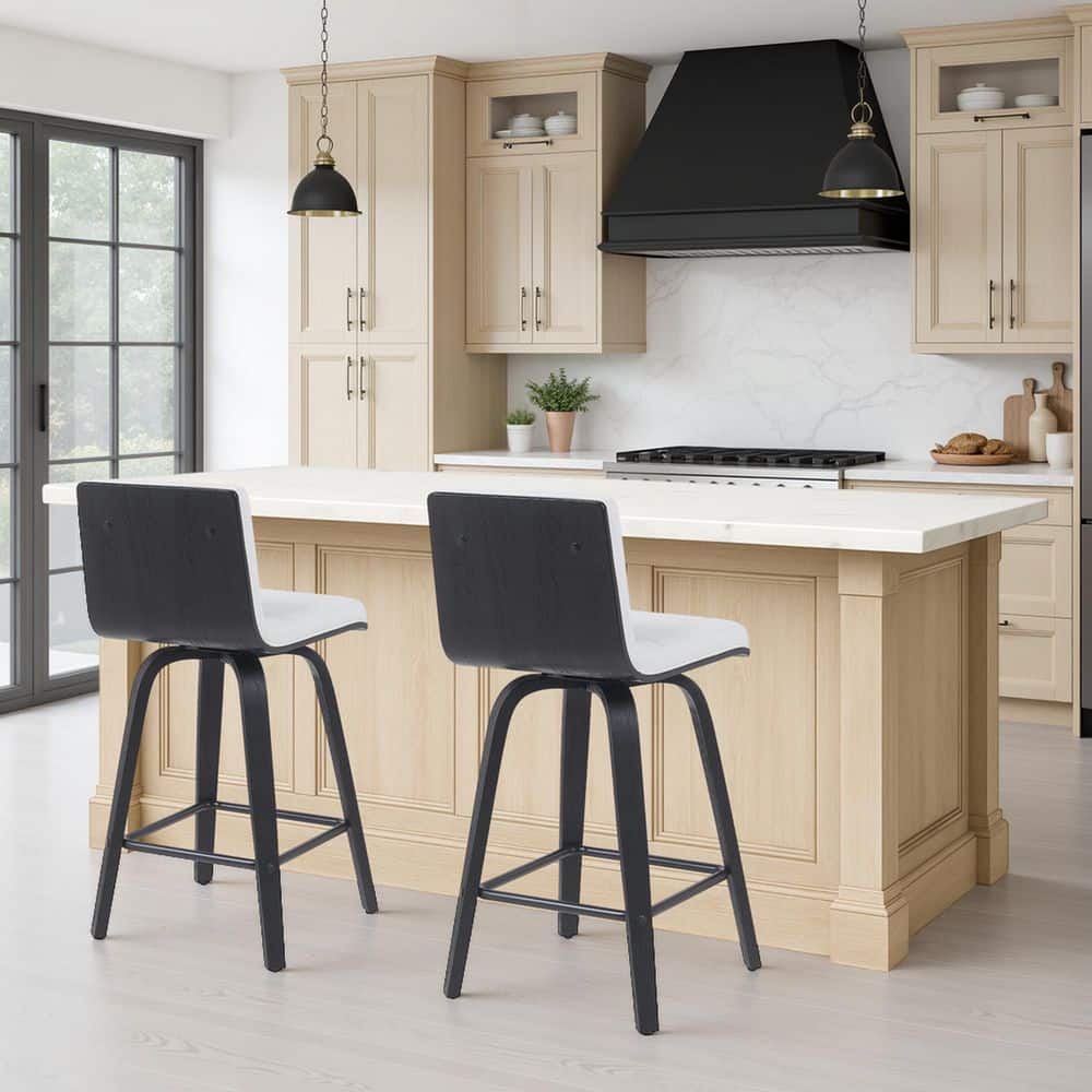 Armen Living Vienna 35.5 in. H White / Black Square Back Wood Bar Stool ...