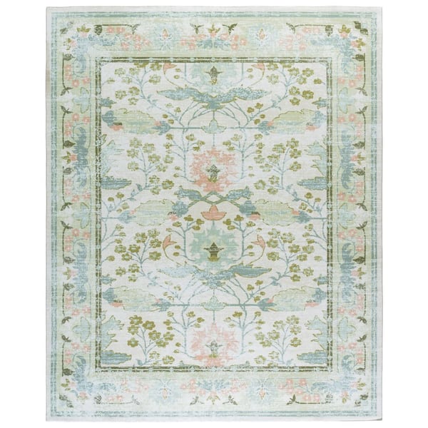 SAFAVIEH Martha Stewart Washable Beige/Green 8 ft. x 10 ft. Machine ...