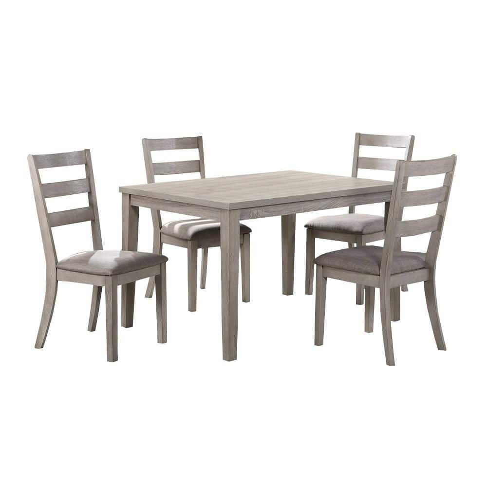 Benjara 5-Piece Light Gray Wood Rectangle Dining Table Set with 4 ...