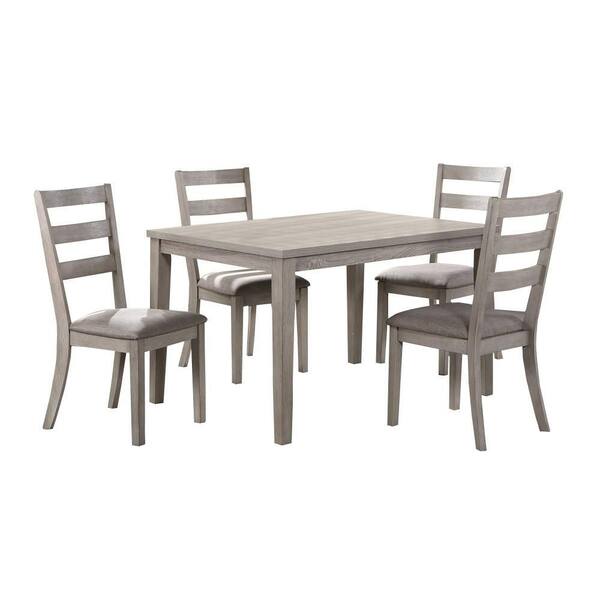 Benjara 5-Piece Light Gray Wood Rectangle Dining Table Set with 4 ...