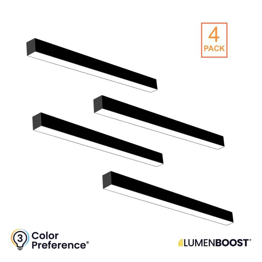ETI LIGHTING 4-Pack 4 ft. Integrated LED Black Strip Light Fixture ...