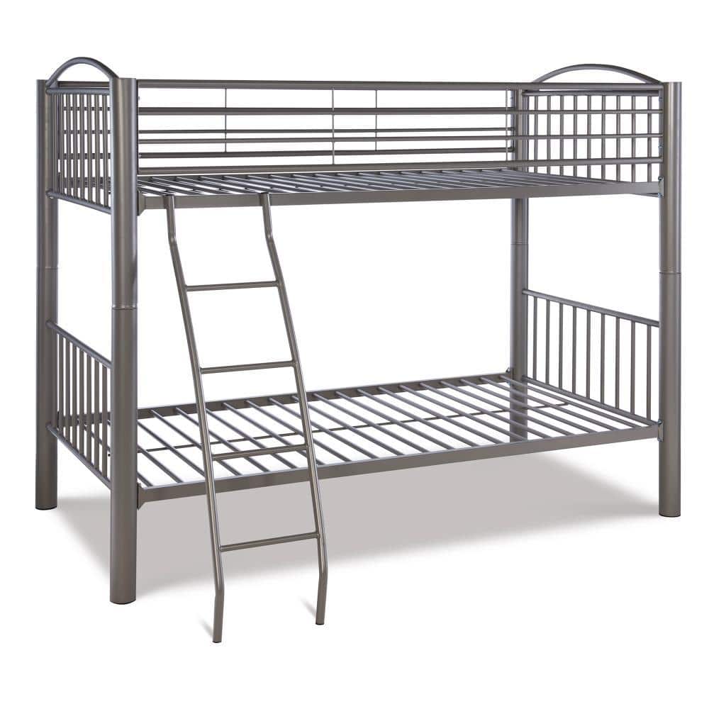 Benjara Silver Twin Adjustable Bunk Bed with Ladders BM215731 - The ...