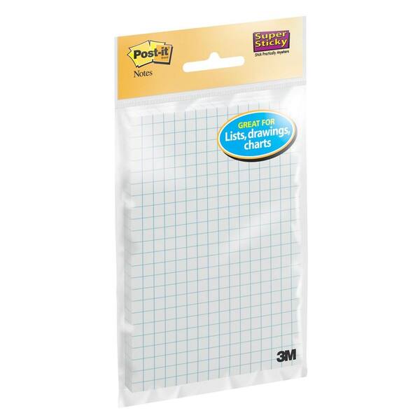 Post-It 4 in. x 6 in. White with Blue Grid Super Sticky Notes (2-Pack ...