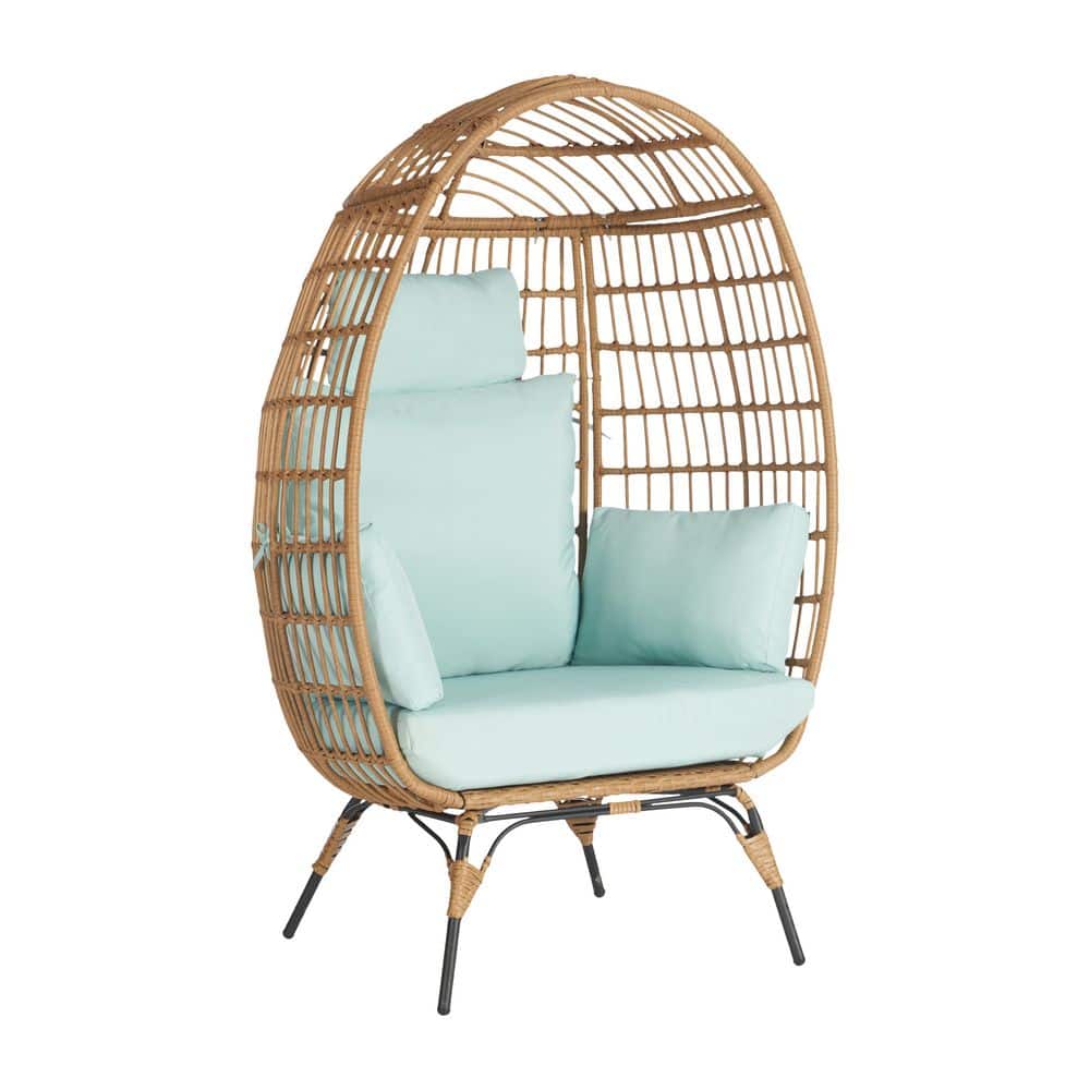 BFB Black Wicker Outdoor Rocking Chair with Tiffany Blue Cushion JF ...