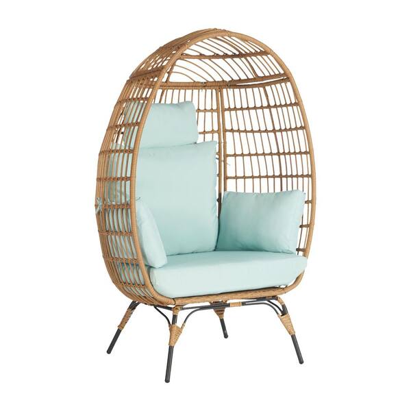 BFB Black Wicker Outdoor Rocking Chair with Tiffany Blue Cushion JF ...