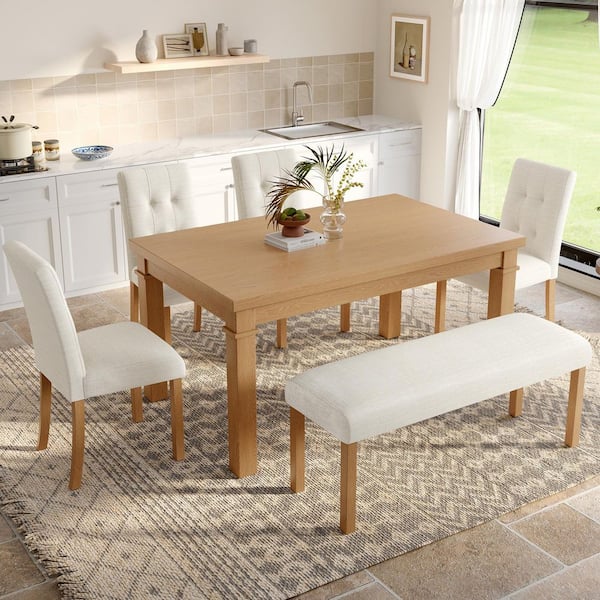 Harper & Bright Designs Mid-Century Modern 6-Piece Natural MDF Top ...