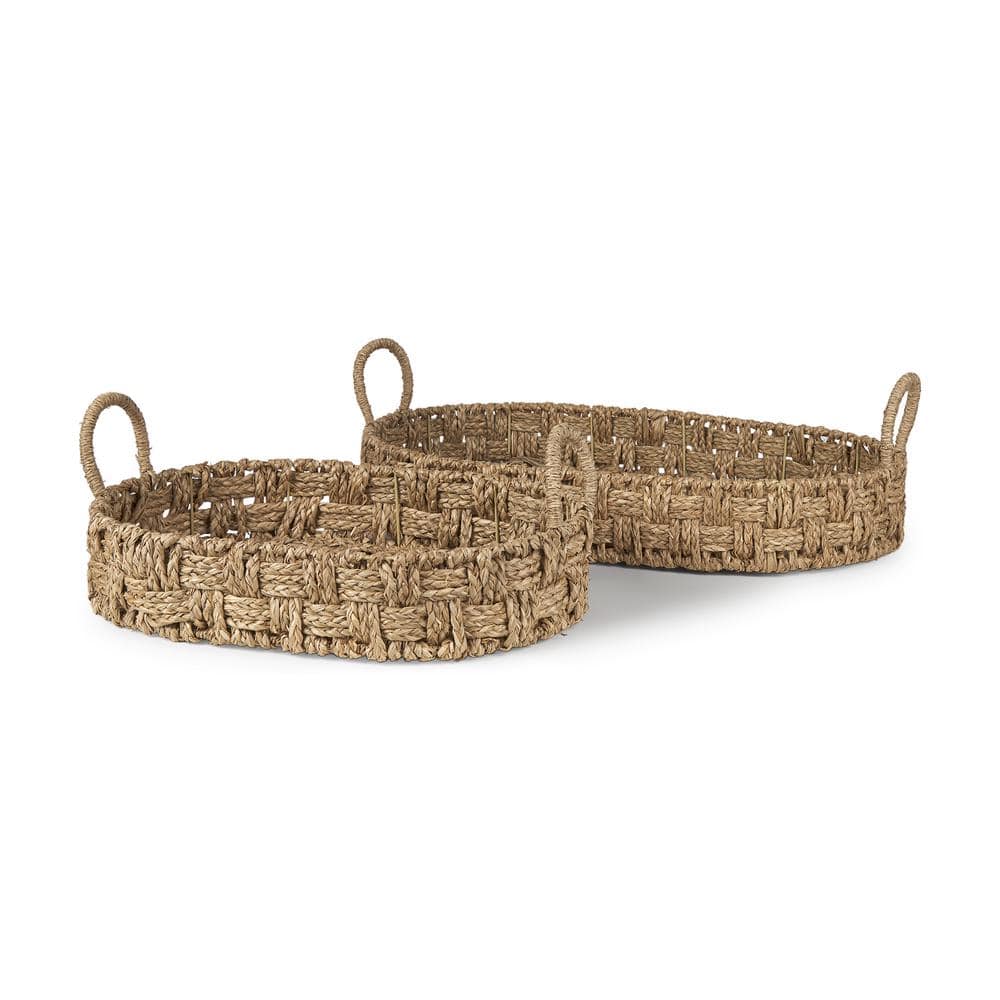 Mercana Haini Set of 2 Large Basketweave Seagrass Trays with Loop ...