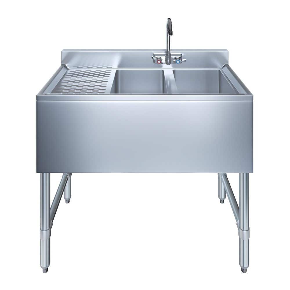AMGOOD 36 in. x 19 in. 2-Compartment Underbar Sink with Left Drainboard ...