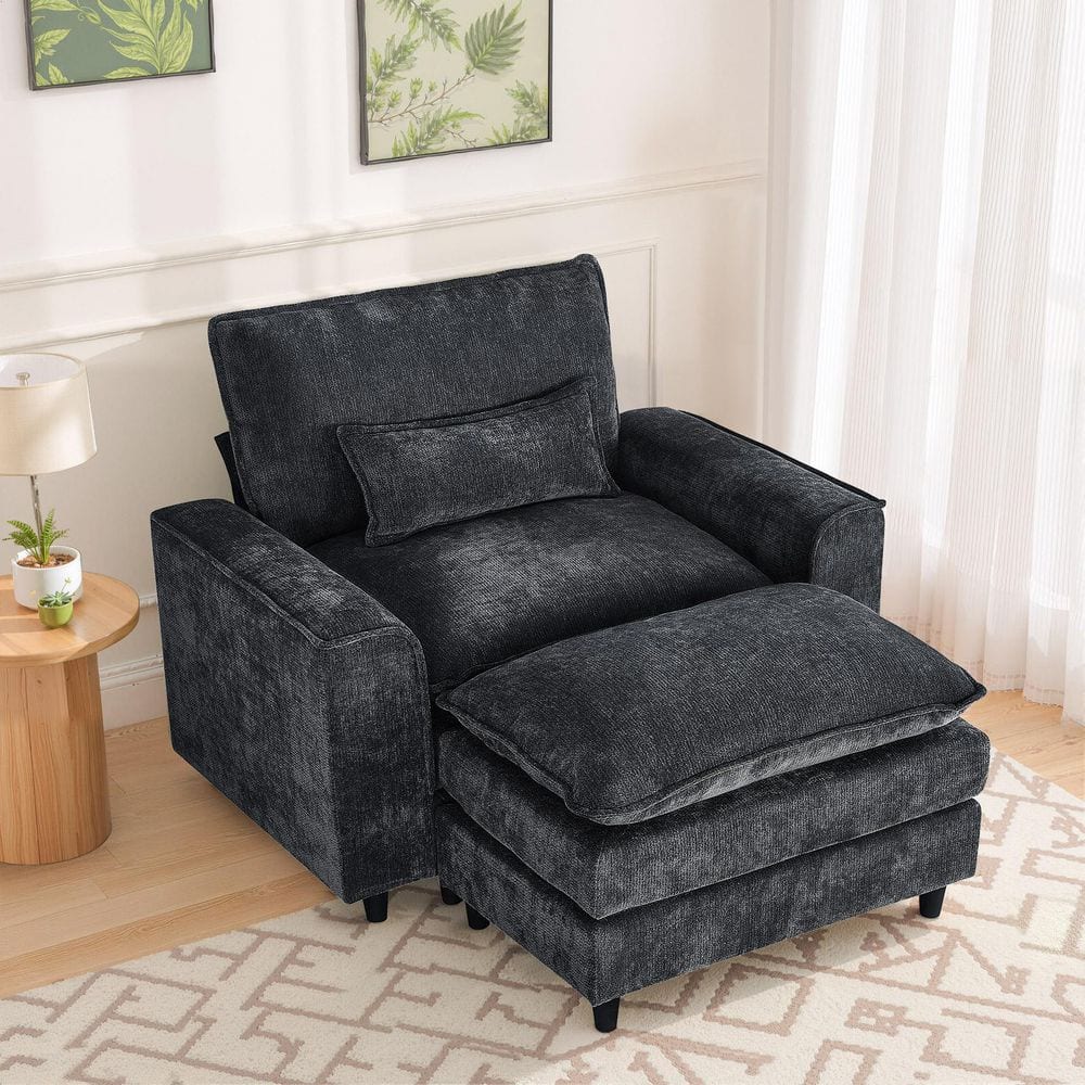 WONDER COMFORT Modern 52 in. Square Arm 2-Piece Chenille Sectional Sofa Single Accent Chair with ...
