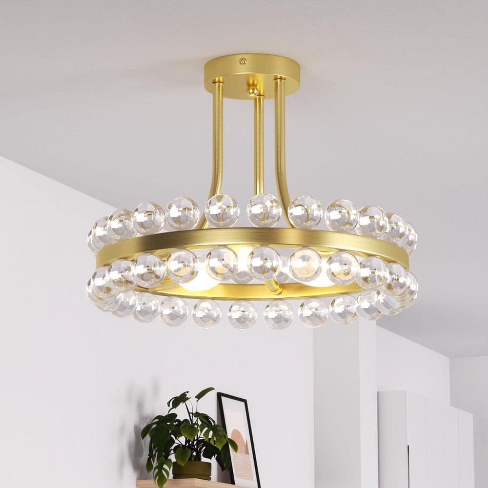 Maxax Jackson 16 in. 3-Light Chrome Crystal Modern Semi Flush Mount ...