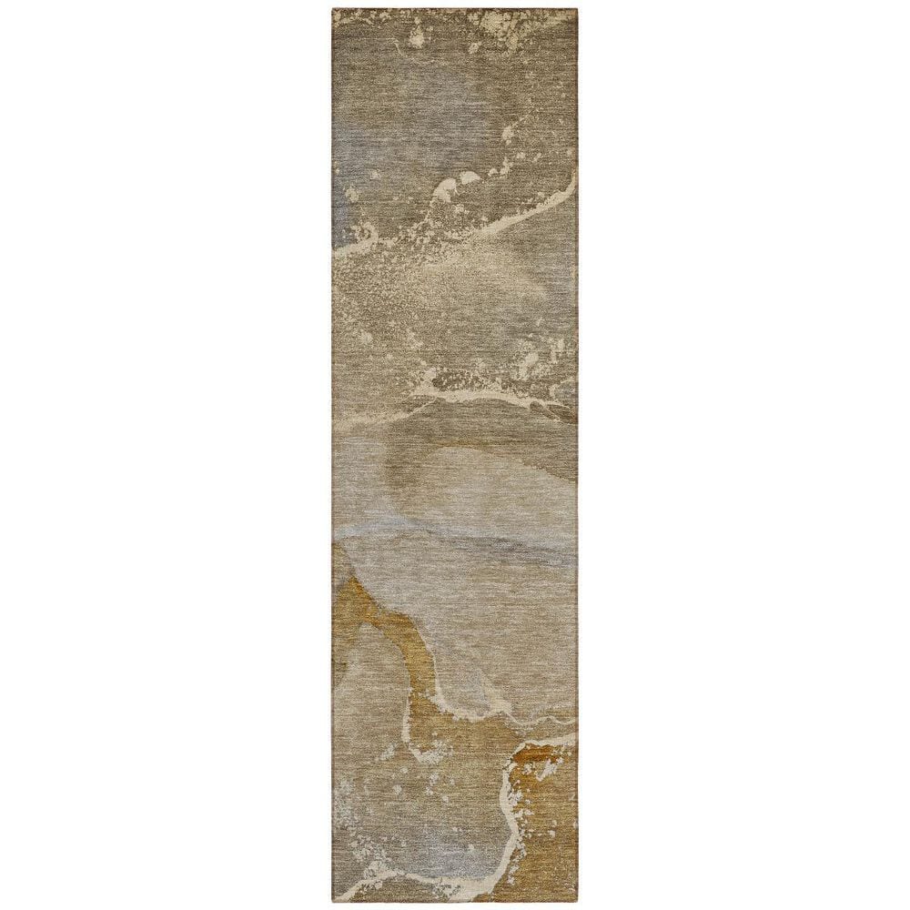 HomeRoots Brown, Beige, Gold 2 ft. x 8 ft. Woven Abstract Polyester ...