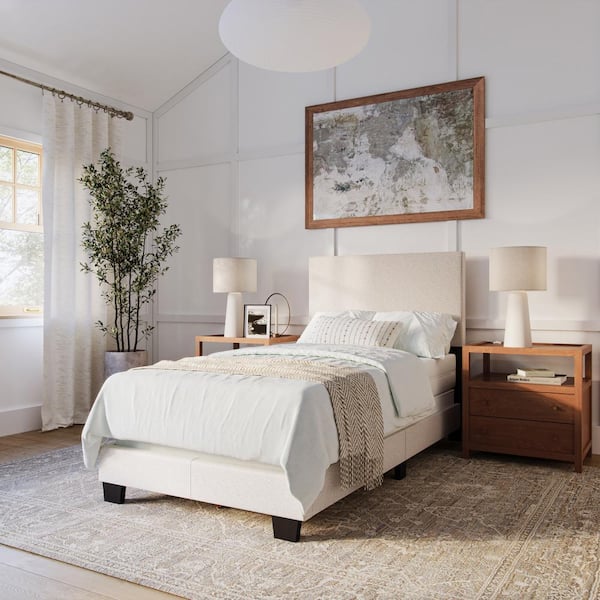 CorLiving Celeste Beige Upholstered Wood Single Twin Panel Bed Frame BCF 101 S