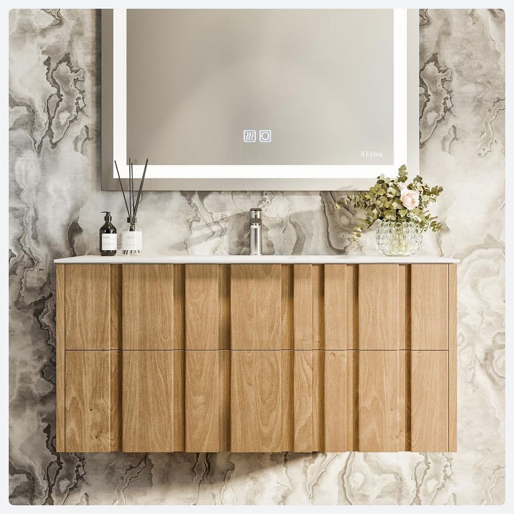Eviva Lumber 44 in. Single Sink Floating Oak Bath Vanity with White ...