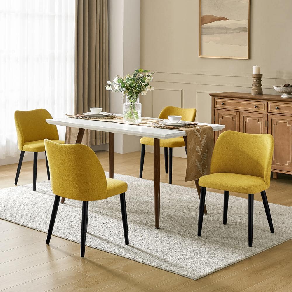 JAYDEN CREATION Eliseo Mustard Modern Dining Chair with Solid Wood Legs ...