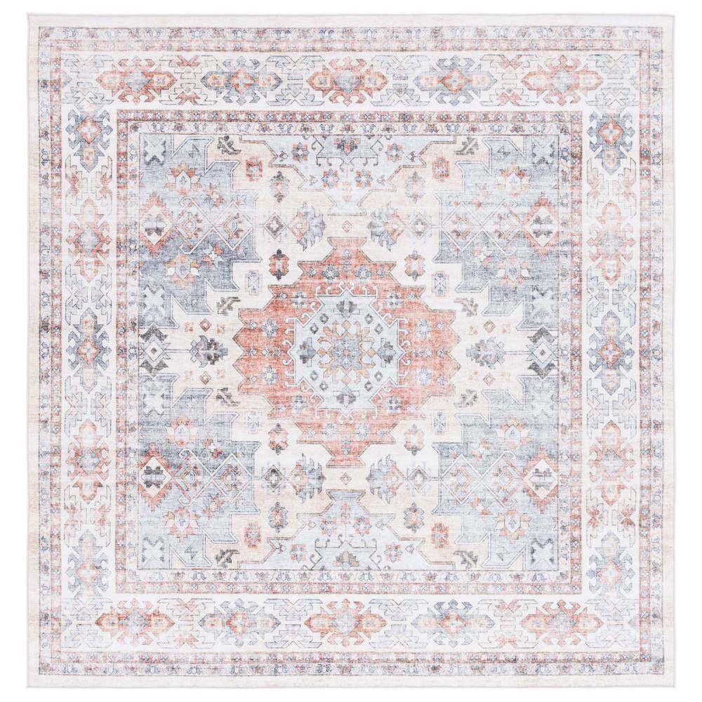 SAFAVIEH Arizona Rust/Light Blue 6 ft. x 6 ft. Distressed Border Ornate ...