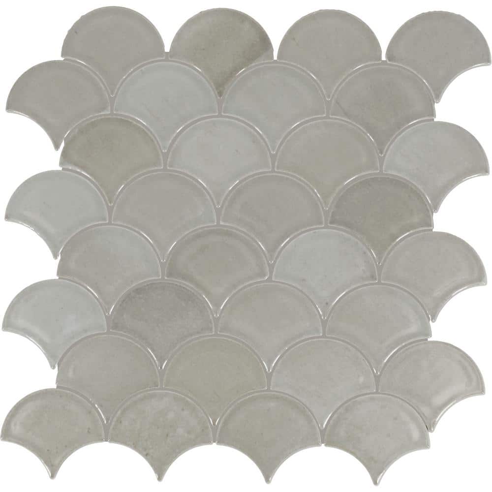 Daltile Miramo Oyster 13 in. x 13 in. Glazed Ceramic Fan Mosaic Tile ...