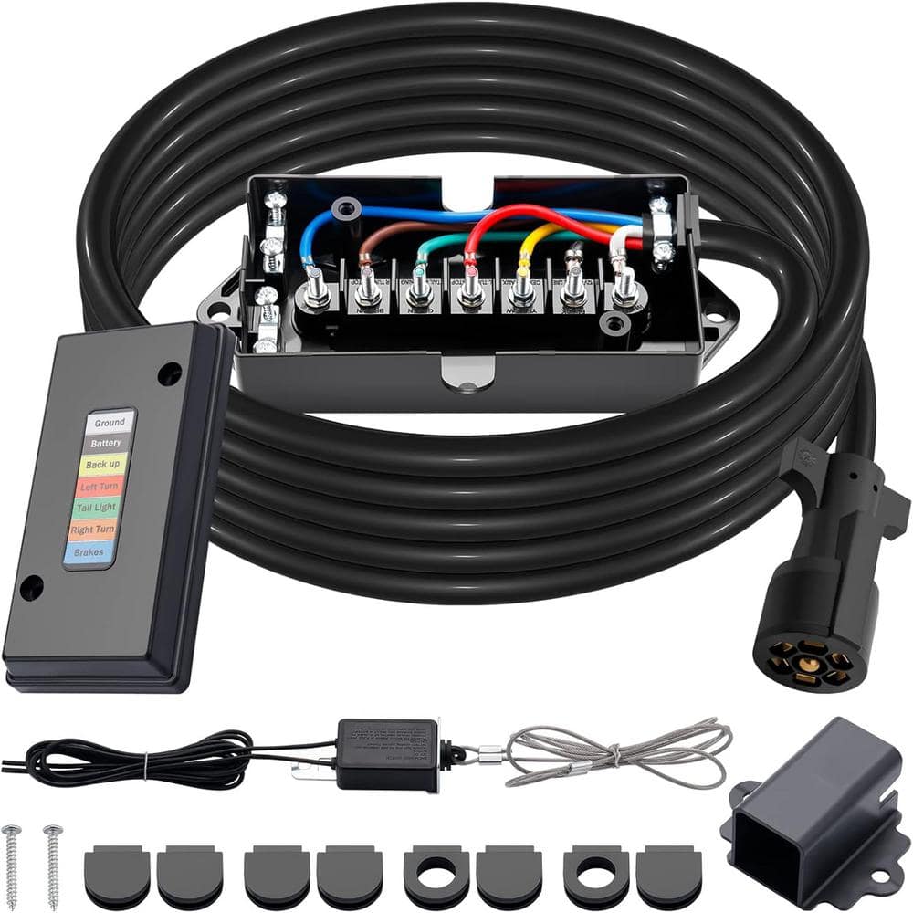 Lukyamzn Trailer Wiring Harness 7-Way Trailer Cord and 7-Gang Junction ...