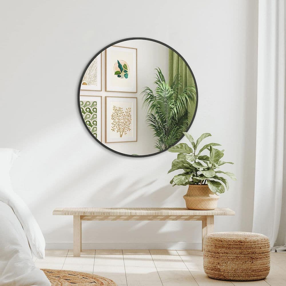 32 in. W x 32 in. H Round Metal Framed Black Wall Mirror WM007259-B ...