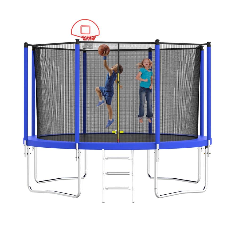 Outdoor 12 ft. Metal Trampoline with Basketball Board and Ball and ...