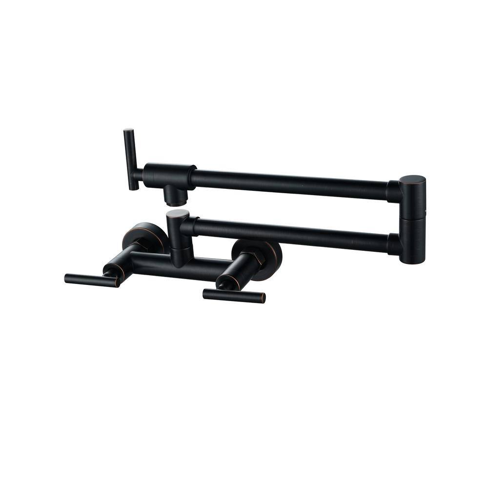 ALEASHA Wall Mounted Pot Filler with Double Handles in Oil Rubbed ...