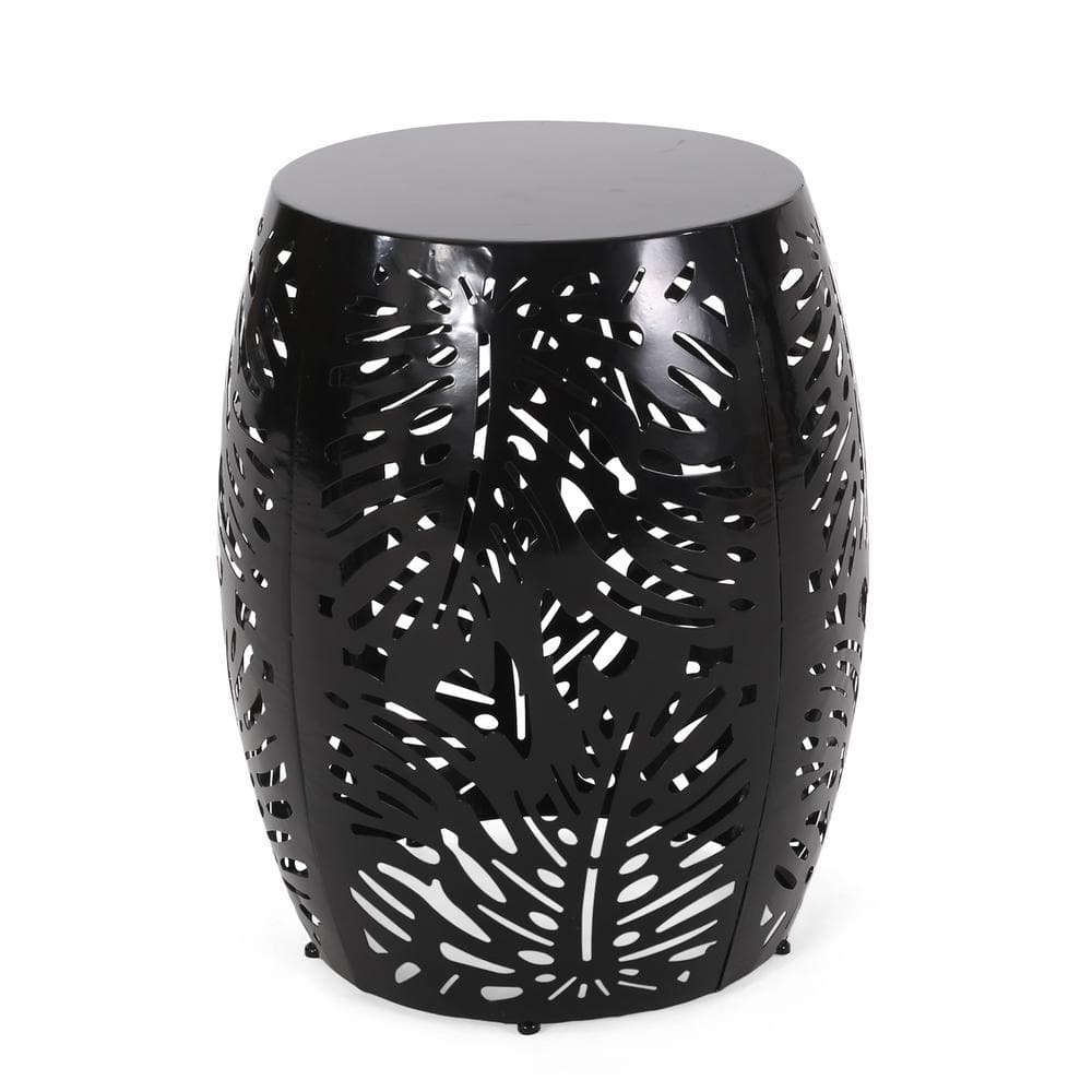 Noble House Lindsey Black Barrel Metal Outdoor Patio Side Table 108942 ...