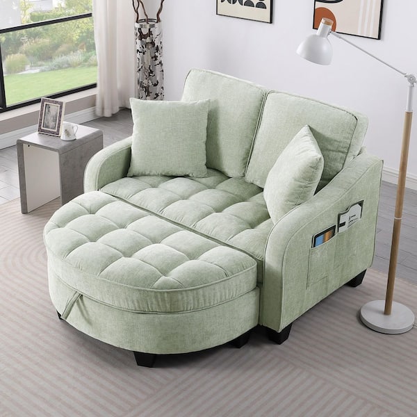 Noble House Selena Green Chenille Chaise Lounge Double Sofa with ...