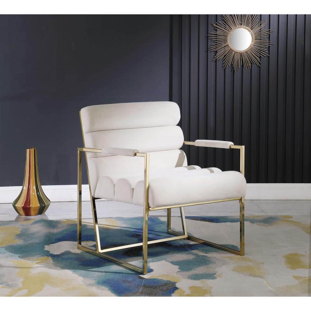 Morden Fort Luxury Beige Lounge Chair Contemporary Velvet Upholstered ...