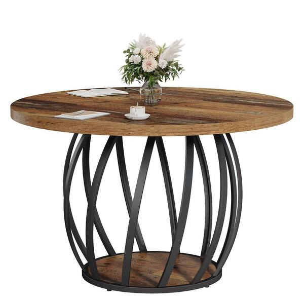 TRIBESIGNS WAY TO ORIGIN 46 in. Round Rustic Brown Wood Computer Desk ...