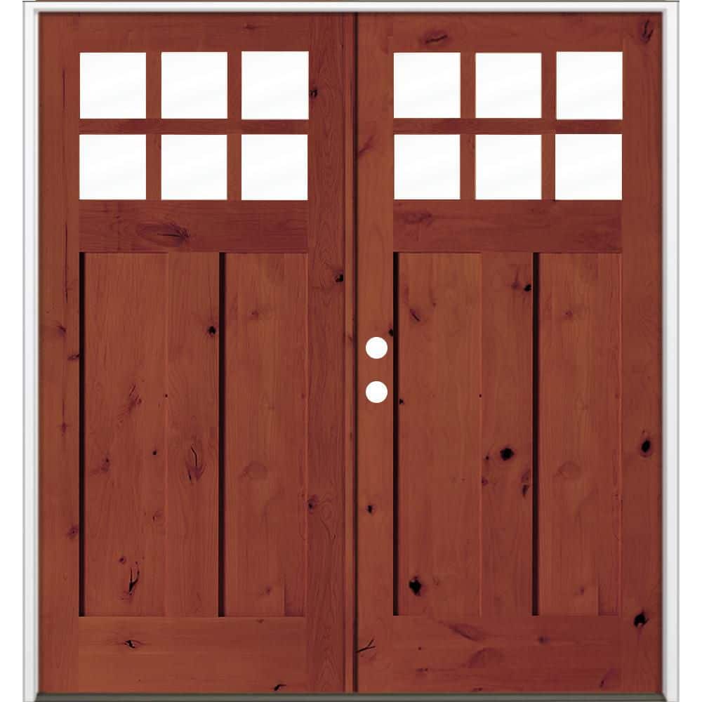 Krosswood Doors 72 in. x 80 in. Knotty Alder Right-Hand/Inswing Double 6-Lite Clear Glass ...